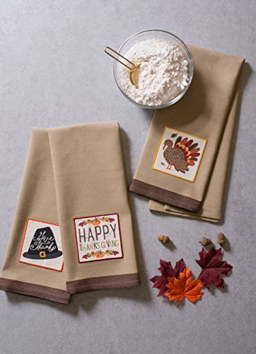 DII Fall Basics Collection Embellished Dishtowel Set, 18x28, Pumpkin Spice 3 Piece