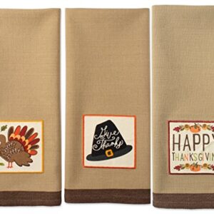 DII Fall Basics Collection Embellished Dishtowel Set, 18x28, Pumpkin Spice 3 Piece