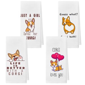 kunlisa cute corgi absorbent kitchen towels and dishcloths 16×24 inches set of 4,funny corgi lovers gifts hand towel dish towel tea towel for kitchen bathroom decor,corgi owners girls gifts