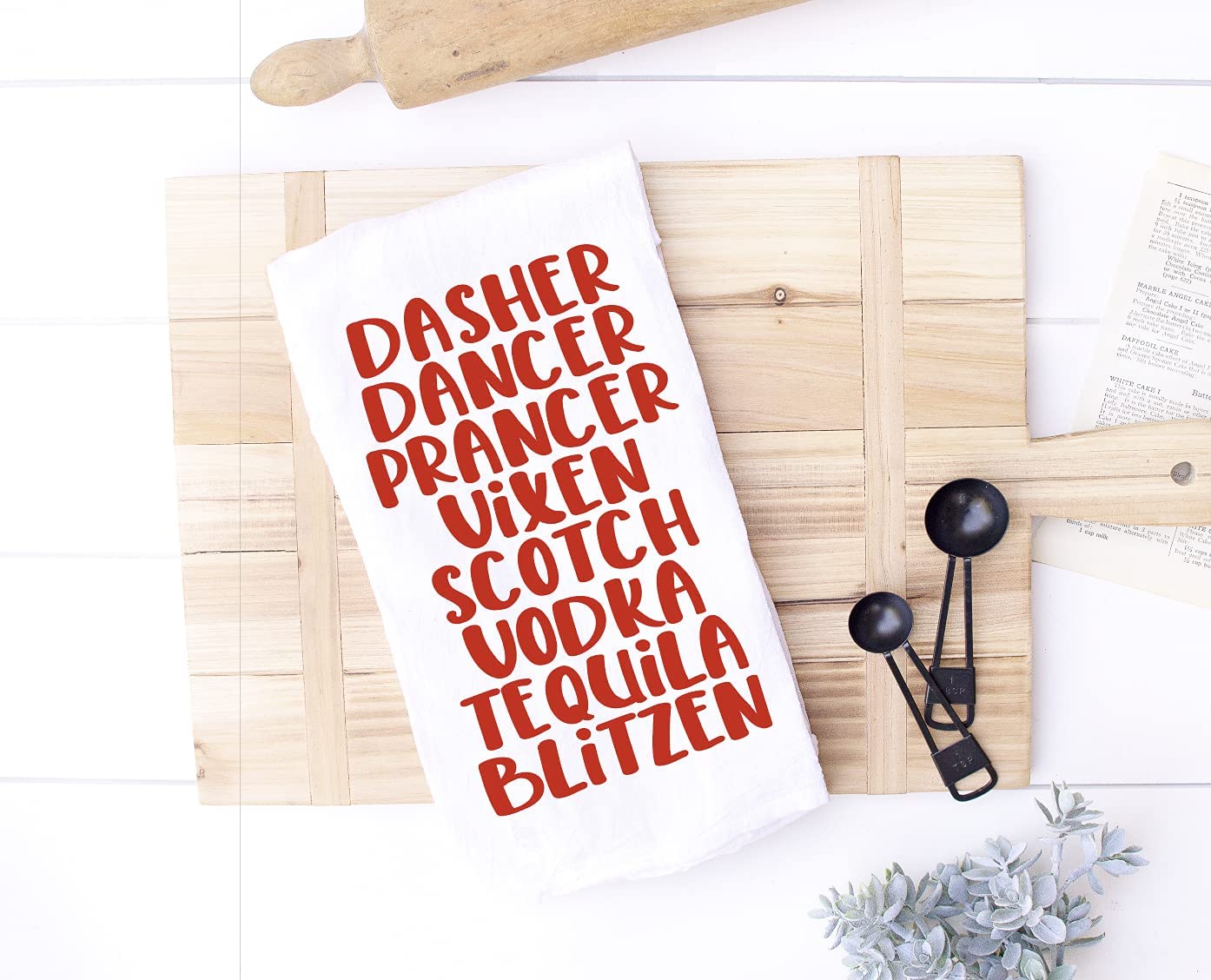 Handmade Funny Dasher Dancer Christmas Drinking Kitchen Towel - Cotton Bar Towel for Kitchen - 28x28 Inch Perfect for Hostess Housewarming Christmas Mother’s Day Birthday (Dasher Dancer Prancer...)