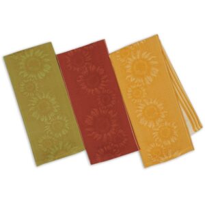 design imports dii set 3 sunflower vine jacquard kitchen dish towels - yellow - green - red