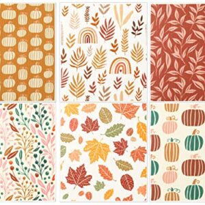 Whaline 6Pcs Thanksgiving Swedish Dishcloths Fall Harvest Boho Kitchen Dish Towel Pumpkin Maple Leaf Reusable Washable Cotton Cloth for Autumn Kitchen Washing Counter Cleaning, 6.7 x 7.7 Inch