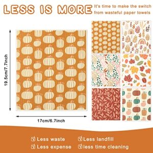 Whaline 6Pcs Thanksgiving Swedish Dishcloths Fall Harvest Boho Kitchen Dish Towel Pumpkin Maple Leaf Reusable Washable Cotton Cloth for Autumn Kitchen Washing Counter Cleaning, 6.7 x 7.7 Inch