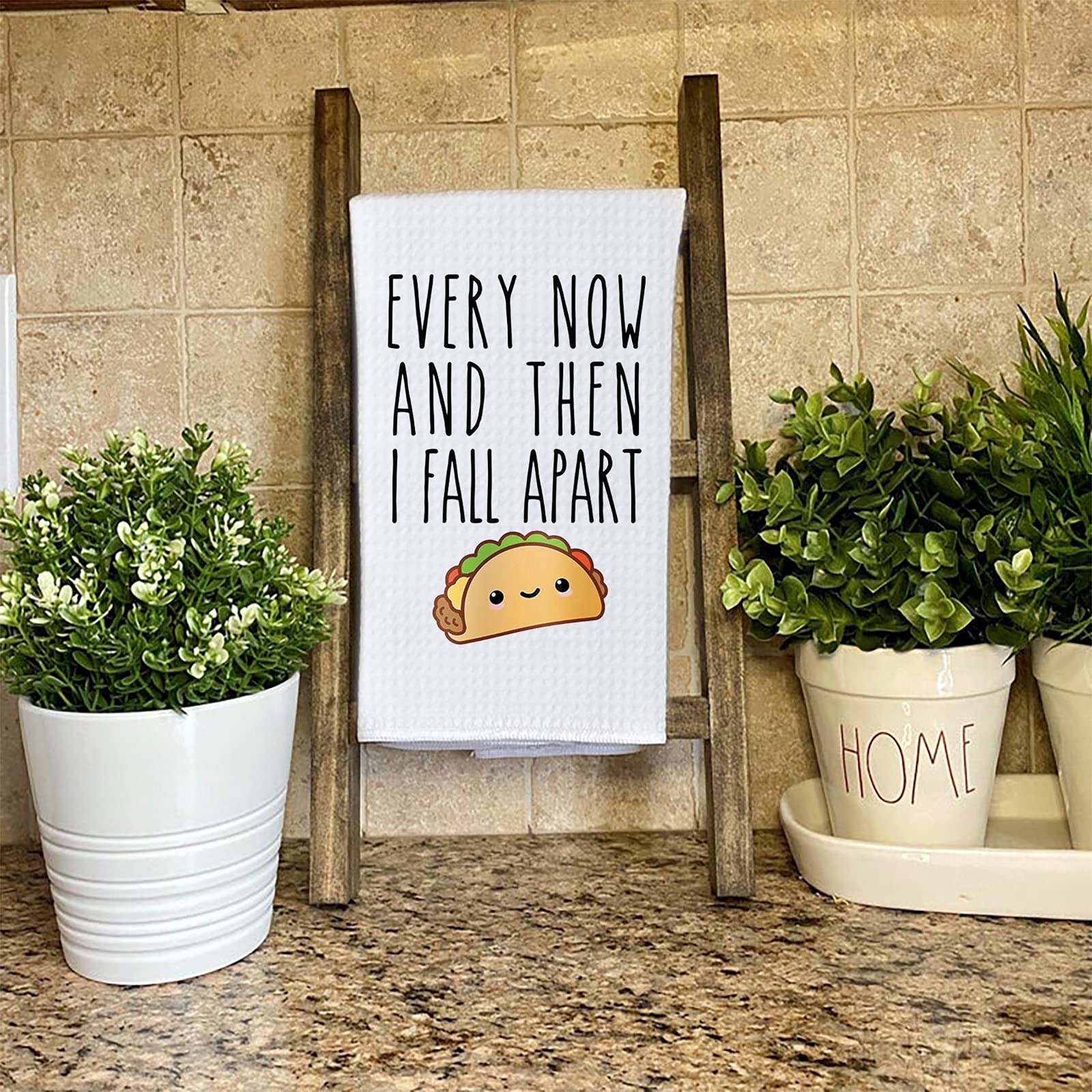 Funny Taco Lover Gift Every Now and Then I Fall Apart Taco Joke Waffle Weave Dish Towel Sweet Housewarming Gift (I Fall Apart)