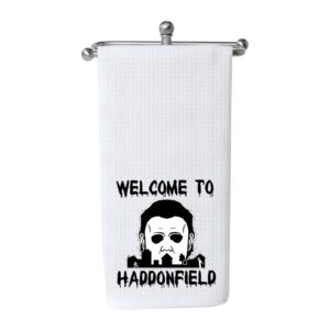 wcgxko halloween welcome to haddonfield novelty dish towel funny kitchen decor cute housewarming gift (welcome to haddonfield)