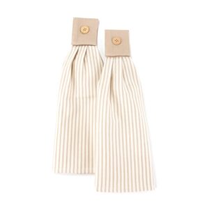 hanging kitchen towels - tan ticking stripe - sets of 2