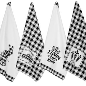 Whaline Easter Kitchen Towel Black White Dish Towel Happy Easter Plaid Dishcloth Large Tea Towel Decorative Spring Cloth Towel for Easter Home Kitchen Coking Baking, 4 Designs, 28 x 18