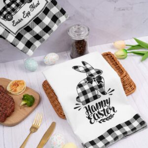 Whaline Easter Kitchen Towel Black White Dish Towel Happy Easter Plaid Dishcloth Large Tea Towel Decorative Spring Cloth Towel for Easter Home Kitchen Coking Baking, 4 Designs, 28 x 18