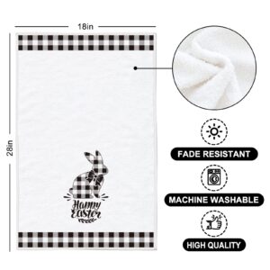 Whaline Easter Kitchen Towel Black White Dish Towel Happy Easter Plaid Dishcloth Large Tea Towel Decorative Spring Cloth Towel for Easter Home Kitchen Coking Baking, 4 Designs, 28 x 18