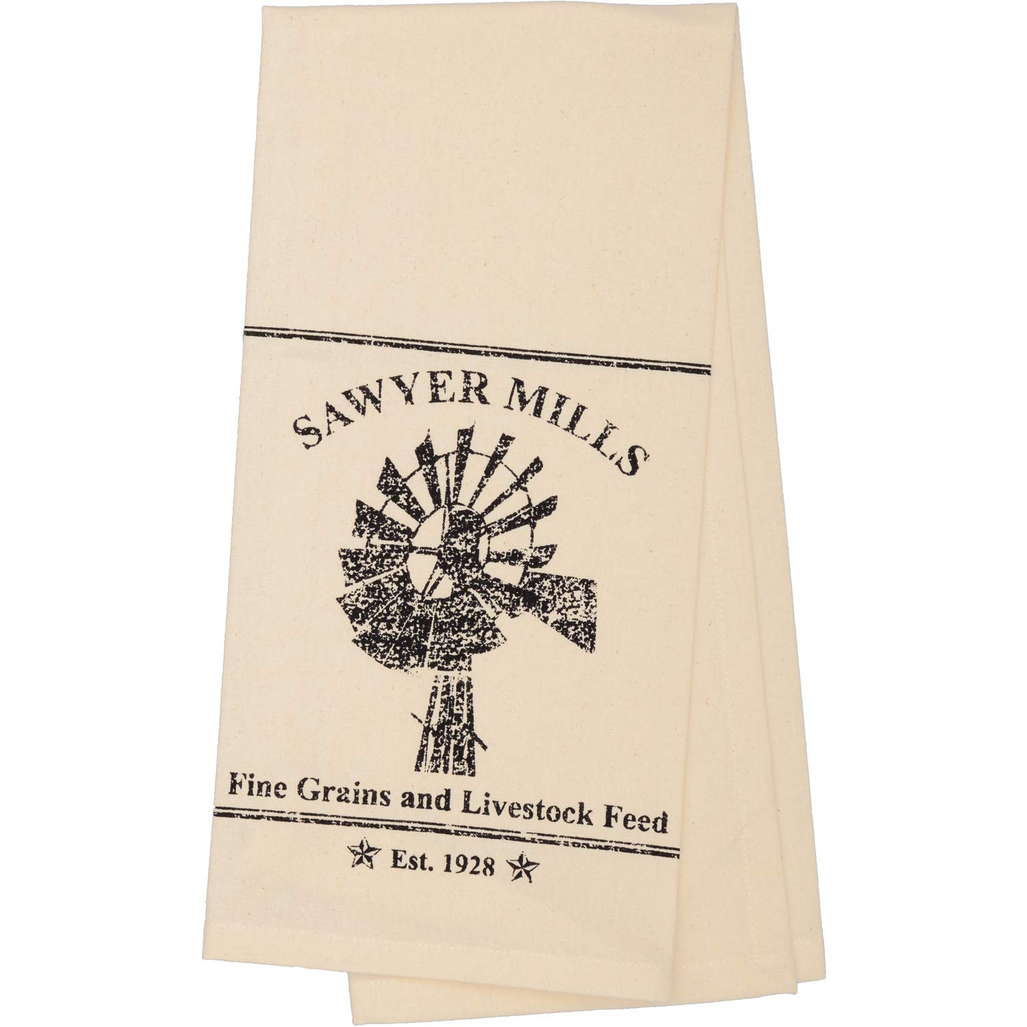 VHC Brands Sawyer Mill Charcoal Windmill Kitchen Towel, Black, 19x28