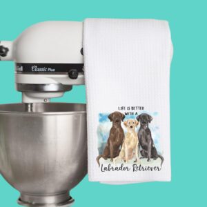 Watercolor Life is Better with a Labrador retriever "Lab" Microfiber Kitchen Tea Bar Towel Gift for Animal Dog Lover