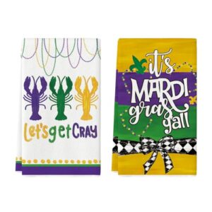 artoid mode let's get cray elegant stripes mardi gras lobster kitchen towels dish towels, 18x26 inch seasonal decoration hand towels set of 2