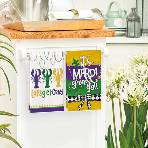 Artoid Mode Let's Get Cray Elegant Stripes Mardi Gras Lobster Kitchen Towels Dish Towels, 18x26 Inch Seasonal Decoration Hand Towels Set of 2