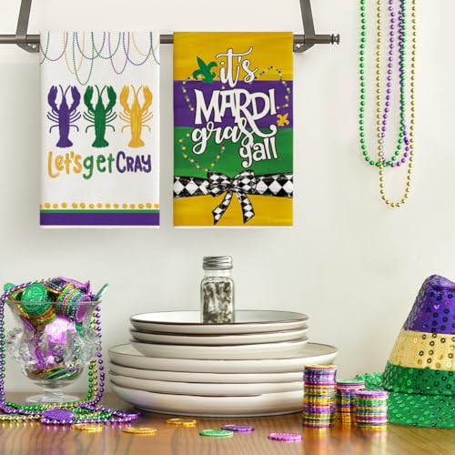 Artoid Mode Let's Get Cray Elegant Stripes Mardi Gras Lobster Kitchen Towels Dish Towels, 18x26 Inch Seasonal Decoration Hand Towels Set of 2