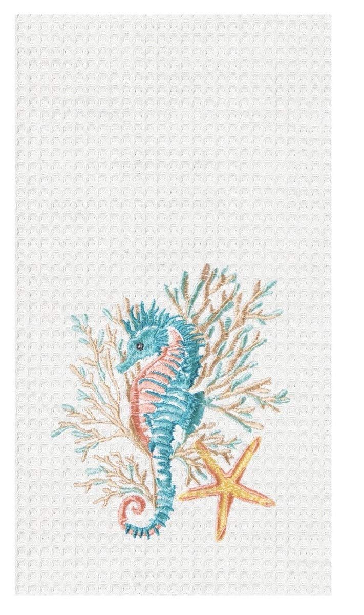 C&F Home Seahorse & Coral Waffle Weave Kitchen Towel 18 Inches x 27 Inches