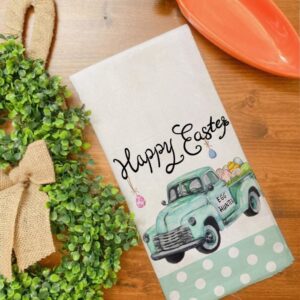 Easter Kitchen Towels for Easter Decor Peppermint Green Truck Dish Towels 18x26 Inch Ultra Absorbent Bar Drying Cloth Happy Easter Hand Towel for Kitchen Bathroom Party Easter Decorations Set of 2