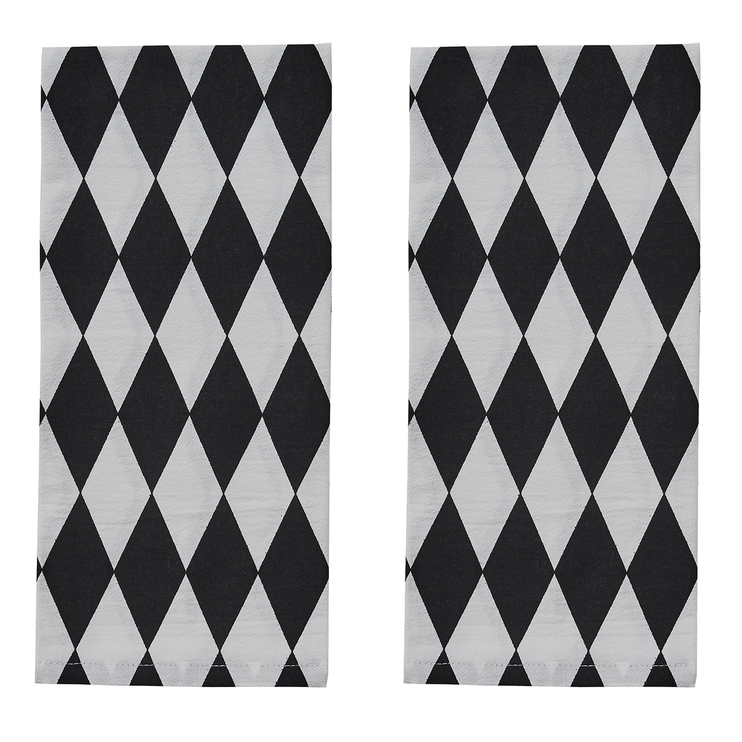 Split P Harlequin Black White Dishtowel Set of 2