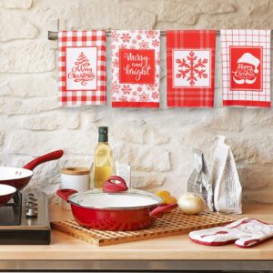 Whaline Christmas Kitchen Towel Red White Plaid Dish Towel Snowflake Xmas Tree Soft Dishcloth Large Size Decorative Holiday Cloth Towel for Christmas Home Kitchen Coking Baking, 4 Designs, 28 x 18