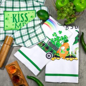 4 Pieces St Patrick's Day Dish Towel Kitchen Towel Ultra Absorbent Fast Drying Cloth Decorative St Patrick's Day Gnomes Tea Towels Decorative Dishcloths for Kitchen Bathroom Home Supplies,16 x 24 Inch