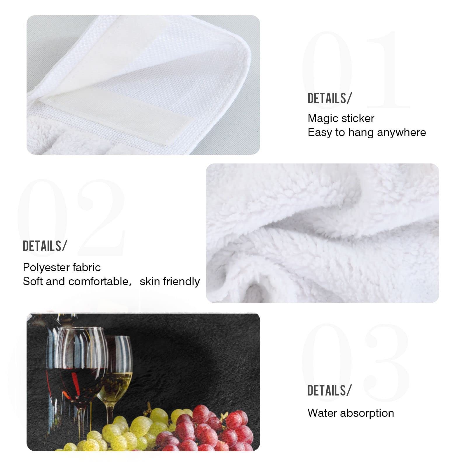 JSTEL Wine Hanging Dish Towels for Kitchen,2 Piece Absorbent Kitchen Hand Towels Wine Tea Towels Microfiber Dish Cloths for Drying Dishes