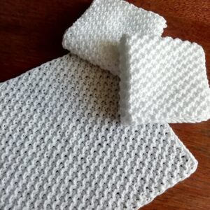 White cotton set 3 dishcloths Knitted reusable washcloths Multifunctional flap Crochet rags Scouring pad Dish sponge