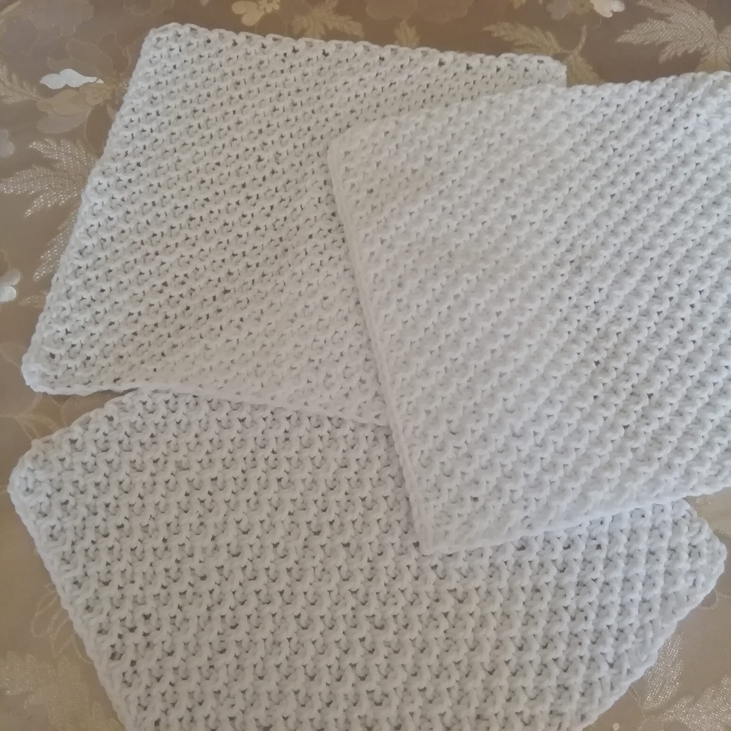 White cotton set 3 dishcloths Knitted reusable washcloths Multifunctional flap Crochet rags Scouring pad Dish sponge