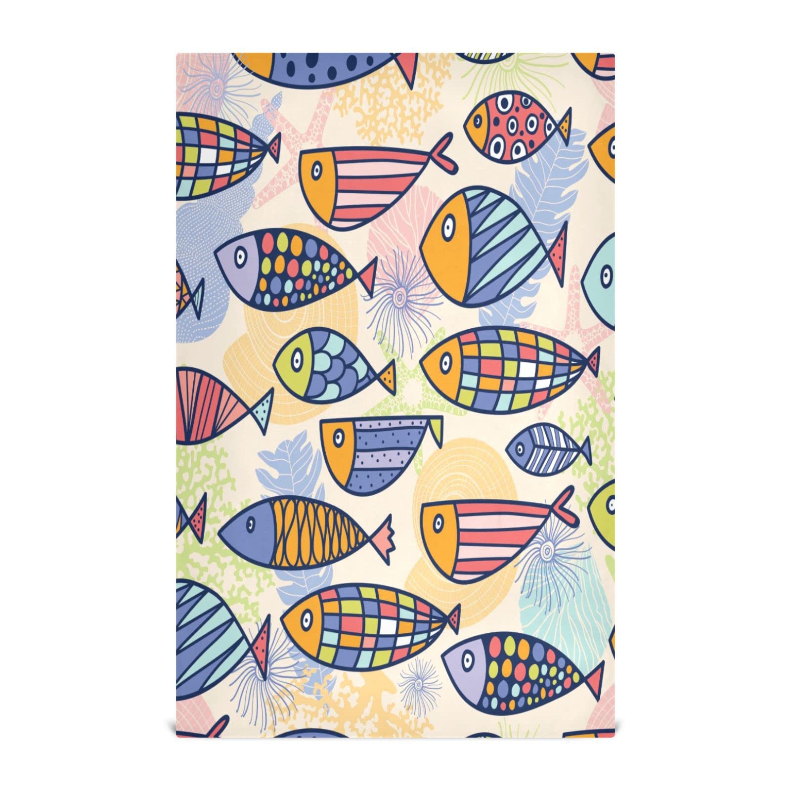 Kigai Cartoon Fish Kitchen Towels 18x28inch Ultra Soft Absorbent Quick Drying Kitchen Dish Towels Washable Cleaning Cloths Hand Towels Tea and Bar Towels, 6 Pack