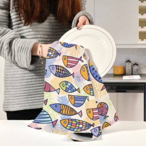 Kigai Cartoon Fish Kitchen Towels 18x28inch Ultra Soft Absorbent Quick Drying Kitchen Dish Towels Washable Cleaning Cloths Hand Towels Tea and Bar Towels, 6 Pack