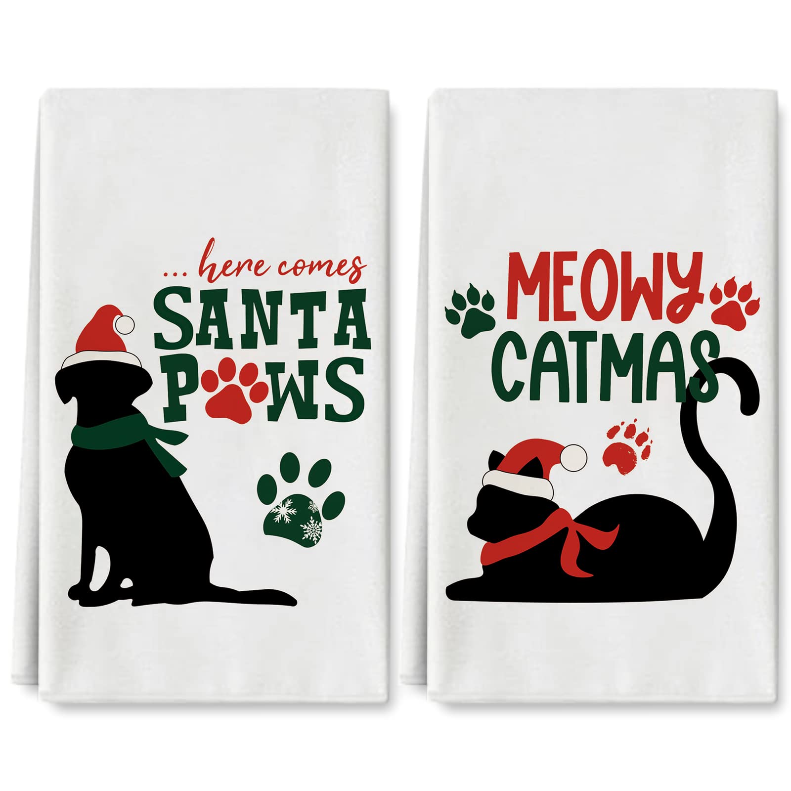 AnyDesign Christmas Kitchen Dish Towel Dog Cat Pet Lover Owner Gifts Funny Cute Xmas Hand Drying Tea Towels Ultra Absorbent Holiday Cloth Towel for Cooking Baking, 18 x 28 Inch, 2 Pack