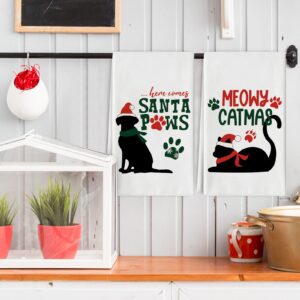 AnyDesign Christmas Kitchen Dish Towel Dog Cat Pet Lover Owner Gifts Funny Cute Xmas Hand Drying Tea Towels Ultra Absorbent Holiday Cloth Towel for Cooking Baking, 18 x 28 Inch, 2 Pack