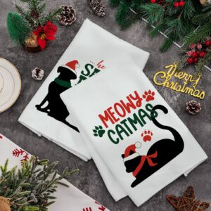 AnyDesign Christmas Kitchen Dish Towel Dog Cat Pet Lover Owner Gifts Funny Cute Xmas Hand Drying Tea Towels Ultra Absorbent Holiday Cloth Towel for Cooking Baking, 18 x 28 Inch, 2 Pack