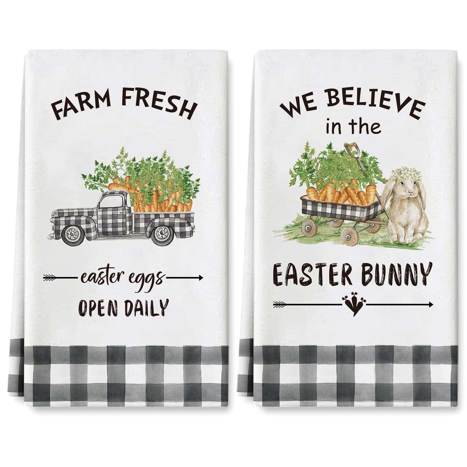 AnyDesign Easter Kitchen Towel 18 x 28 Inch Seasonal Dishcloth Easter Bunny Carrot Truck Cloth Tea Towel Farm Fresh Decorative Hand Towel for Bathroom Kitchen Home Farmhouse Cooking, 2Pcs