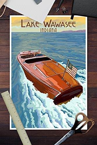 Lantern Press Syracuse, Indiana, Wooden Boat, Lake Wawasee (12x18 Art Print, Travel Poster Wall Decor)