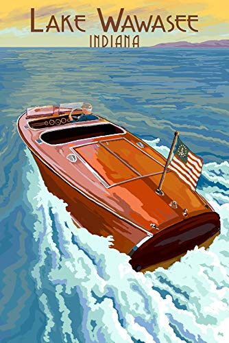 Lantern Press Syracuse, Indiana, Wooden Boat, Lake Wawasee (12x18 Art Print, Travel Poster Wall Decor)