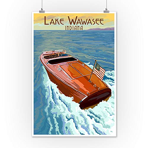 Lantern Press Syracuse, Indiana, Wooden Boat, Lake Wawasee (12x18 Art Print, Travel Poster Wall Decor)