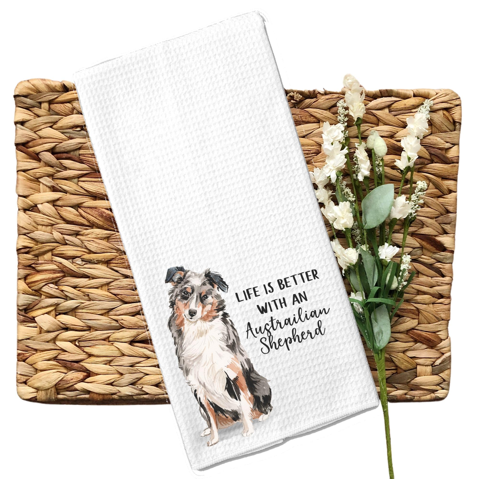 Watercolor Life is Better with an Australian Shepherd Aussie Microfiber Kitchen Towel Gift for Animal Dog Lover