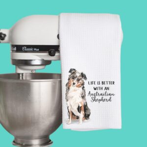 Watercolor Life is Better with an Australian Shepherd Aussie Microfiber Kitchen Towel Gift for Animal Dog Lover