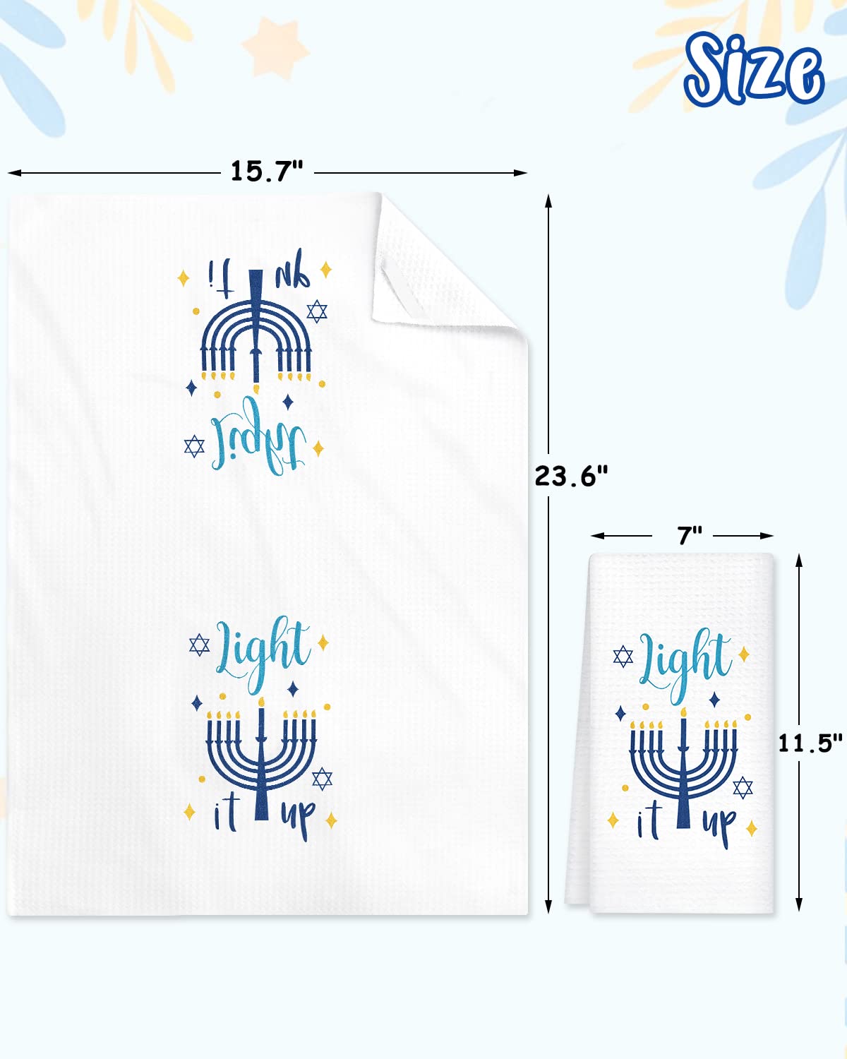 Vansolinne Hanukkah Kitchen Towels Chanukah Dish Towels Decorative Waffle Tea Towels Set of 4 - Fun Hostess Kitchen Decor Hanukkah Decorations, Housewarming Presents