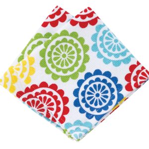 T-fal Textiles Highly Absorbent 100% Cotton Double Sided Printed Dish Cloths, 12" x 12", Set of 2, Medallion Red/Multi