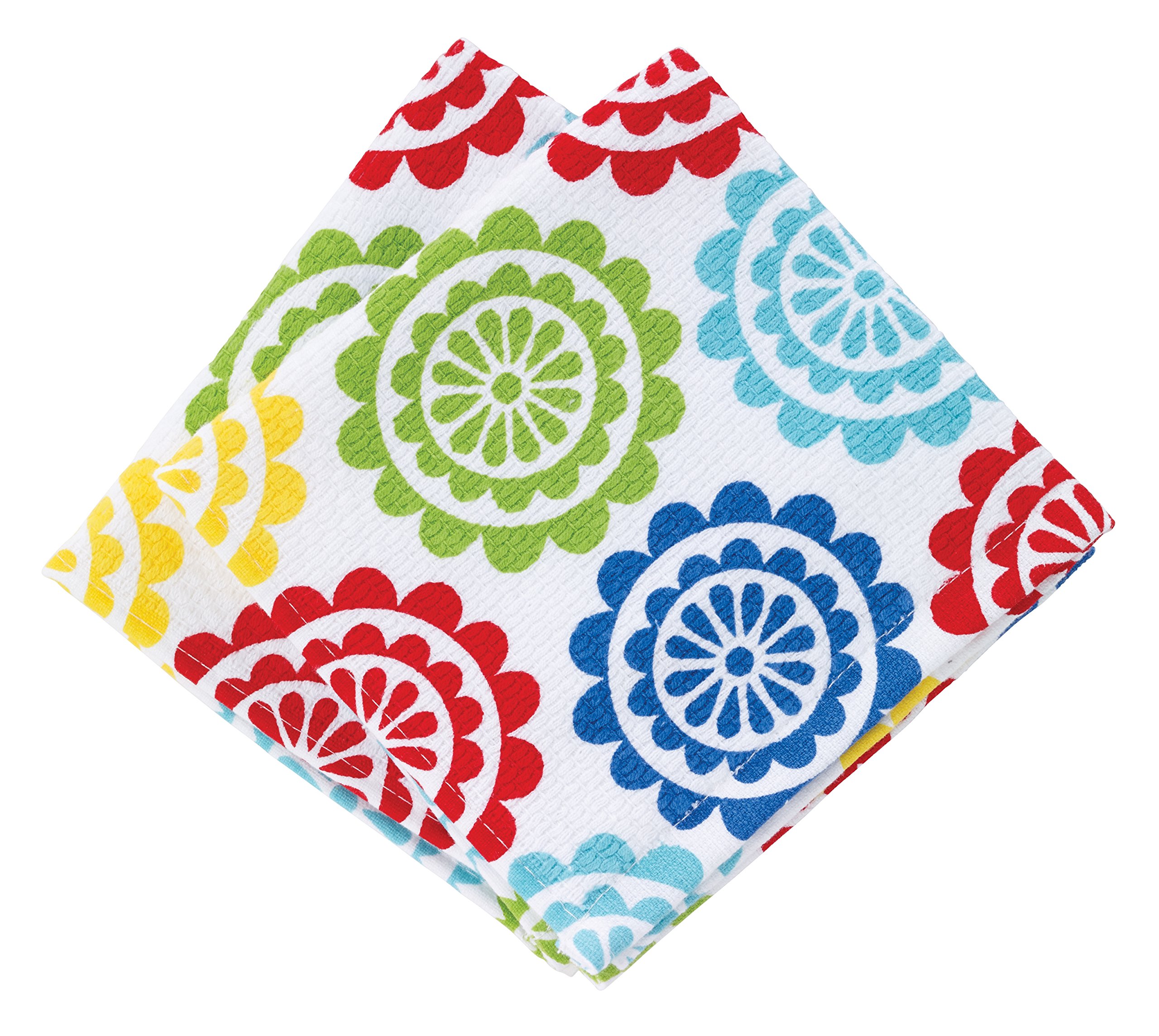 T-fal Textiles Highly Absorbent 100% Cotton Double Sided Printed Dish Cloths, 12" x 12", Set of 2, Medallion Red/Multi