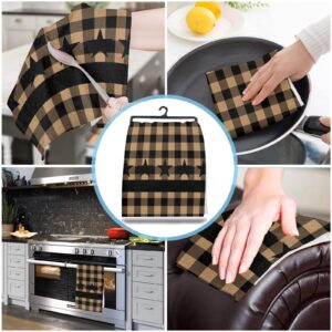 PIEPLE Retro Country Star Kitchen Towels - 2 Pack Microfiber Absorbent Dish Towels for Kitchen, Brown Black Buffalo Plaid Farmhouse Kitchen Hand Towels/Tea Towels/Bar Towels 18"x28"