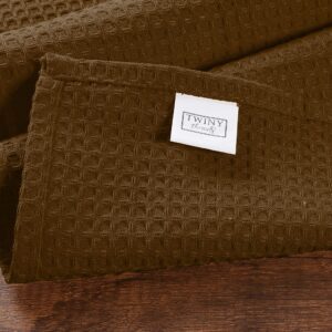 TWINY threads Kitchen Towels Set of 12, 100% Cotton Waffle Weave Dish Towels, Soft Tea Towels with Hanging Loop, Washable Bar Towels for Table Cleaning, Dinning, Parties- 16"X 26" - Brown