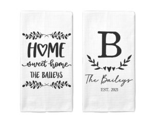 canary road couple two towel set | personalized waffle weave kitchen towel | housewarming gift | wedding gift | personalized dish towel | engagement gift