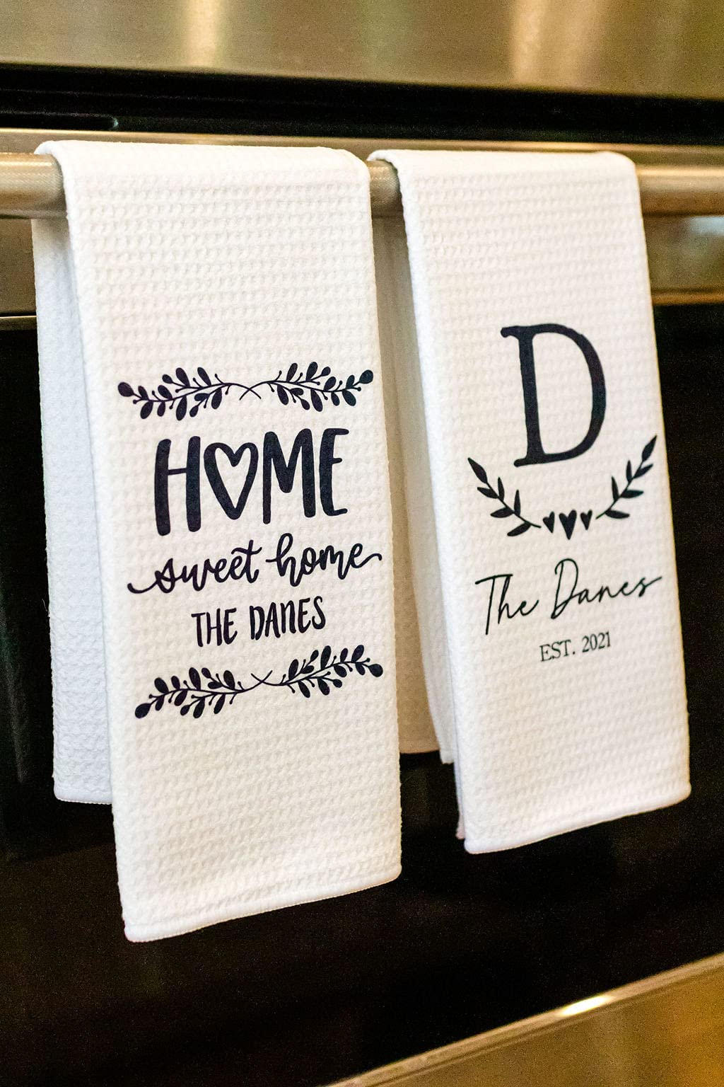 CANARY ROAD Couple Two Towel Set | Personalized Waffle Weave Kitchen Towel | Housewarming Gift | Wedding Gift | Personalized Dish Towel | Engagement Gift