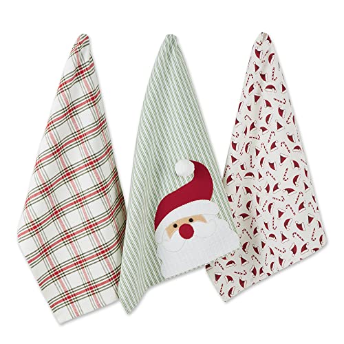 DII Christmas Kitchen Towels Decorative Embellished Cotton Dish Towel Set, 18x28, Santa, 3 Count