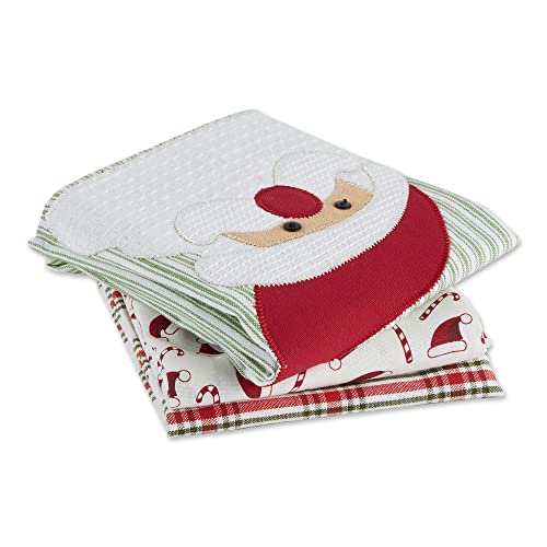 DII Christmas Kitchen Towels Decorative Embellished Cotton Dish Towel Set, 18x28, Santa, 3 Count