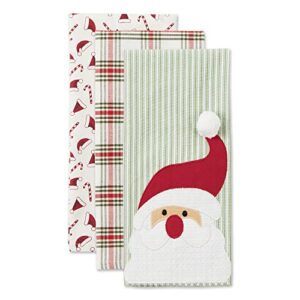 DII Christmas Kitchen Towels Decorative Embellished Cotton Dish Towel Set, 18x28, Santa, 3 Count