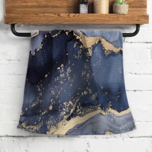 OHSUL Navy Blue Marble with Golden Veins Absorbent Kitchen Towels Dish Towels Dish Cloth,Abstract Modern Texture Hand Towels Tea Towel for Bathroom Kitchen Decor