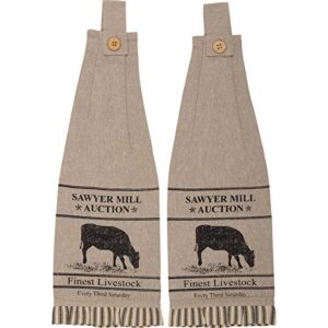 VHC Brands Sawyer Mill Charcoal Kitchen Hand Towel Set Vintage Cow Cotton Muslin Tea Towels