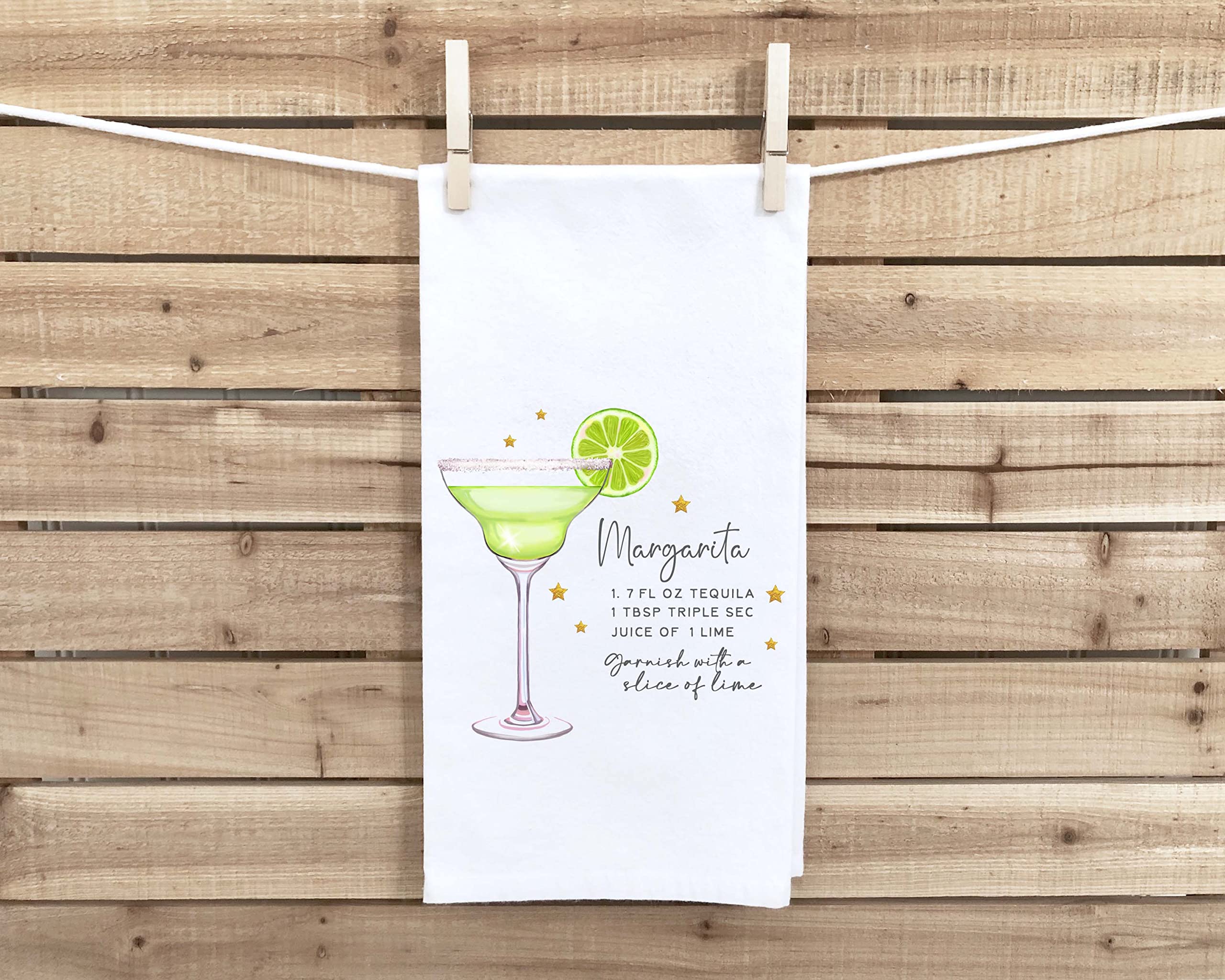 Margarita Recipe Kitchen Towel with Hanging Loop - 100% Cotton Flour Sack Hand Towels - Cocktail Bar Decor - Housewarming Hostess Birthday Christmas Thanksgiving Mother's Day Gift